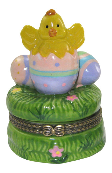 Easter Chick Popping Out of Easter Eggs Porcelain Hinged Trinket Box ...