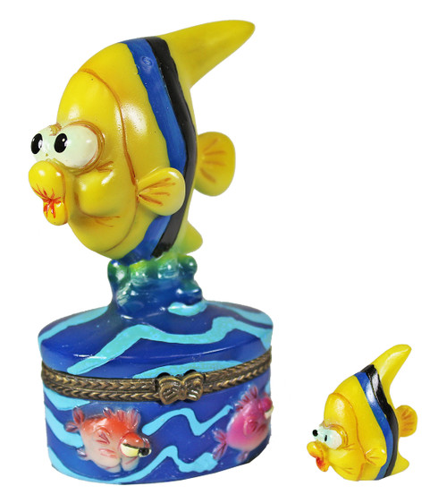 Kooky Coastal Tropical Yellow Angel Fish Hinged Trinket Box - Mary B ...