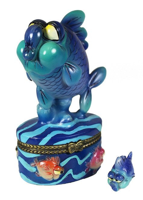 Kooky Ocean Blue Tropical Fish Tiki Hinged Trinket Box - Mary B ...