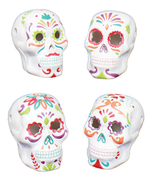 Sugar Skulls LED Lights Up Figurines Set of 4 Ceramic 3.5 Inches - Mary ...
