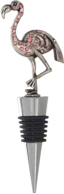Jeweled Silver Metal Flamingo with Pink Rhinestones Bottle Stopper ...