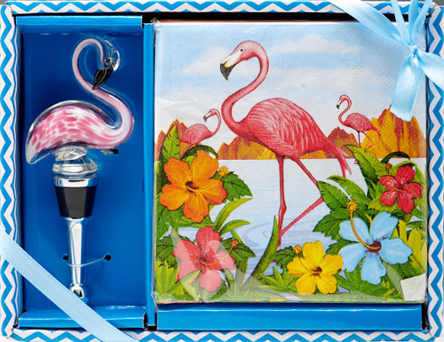 Flamingo Cocktail Napkins and Bottle Topper Stopper Gift Set - Mary B ...
