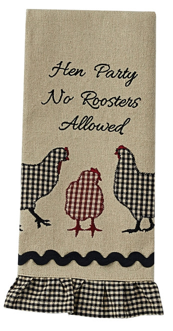 Hen Party No Roosters Allowed Appliqued Kitchen Dish Towel Cotton ...