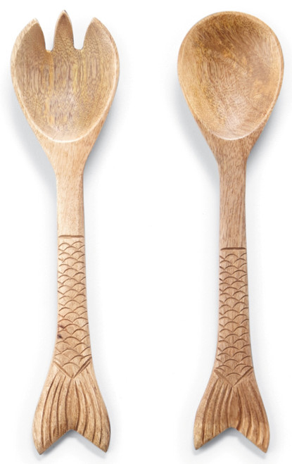 Mud Pie Fish Tail Embossed Wood Fork and Spoon Salad Servers Set - Mary ...