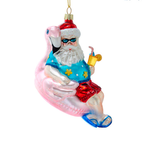 Santa in Flamingo Pool Floatie Christmas Holiday Ornament 5 Inches ...
