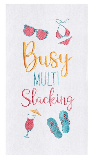Busy Multi Slacking Summer Fun Embroidered Flour Sack Kitchen Dish ...