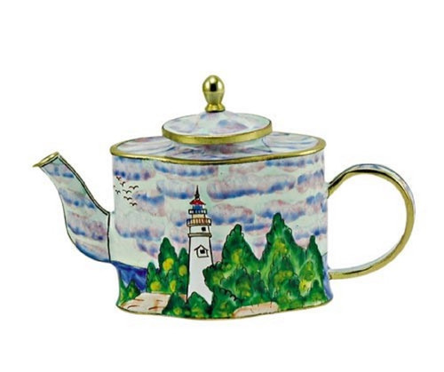 White Lighthouse with Trees Enameled Hinged Miniature Teapot - Mary B ...