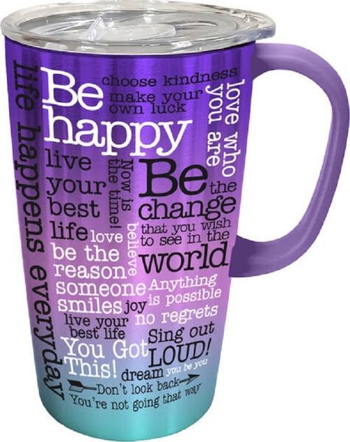 Positive Vibes Be Happy Stainless Travel Mug with Plastic Lid 18 Ounces ...