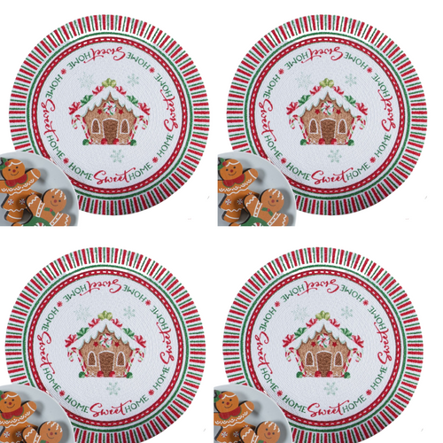 Home Sweet Home Gingerbread House Braided Placemats Set of 4 Kitchen ...