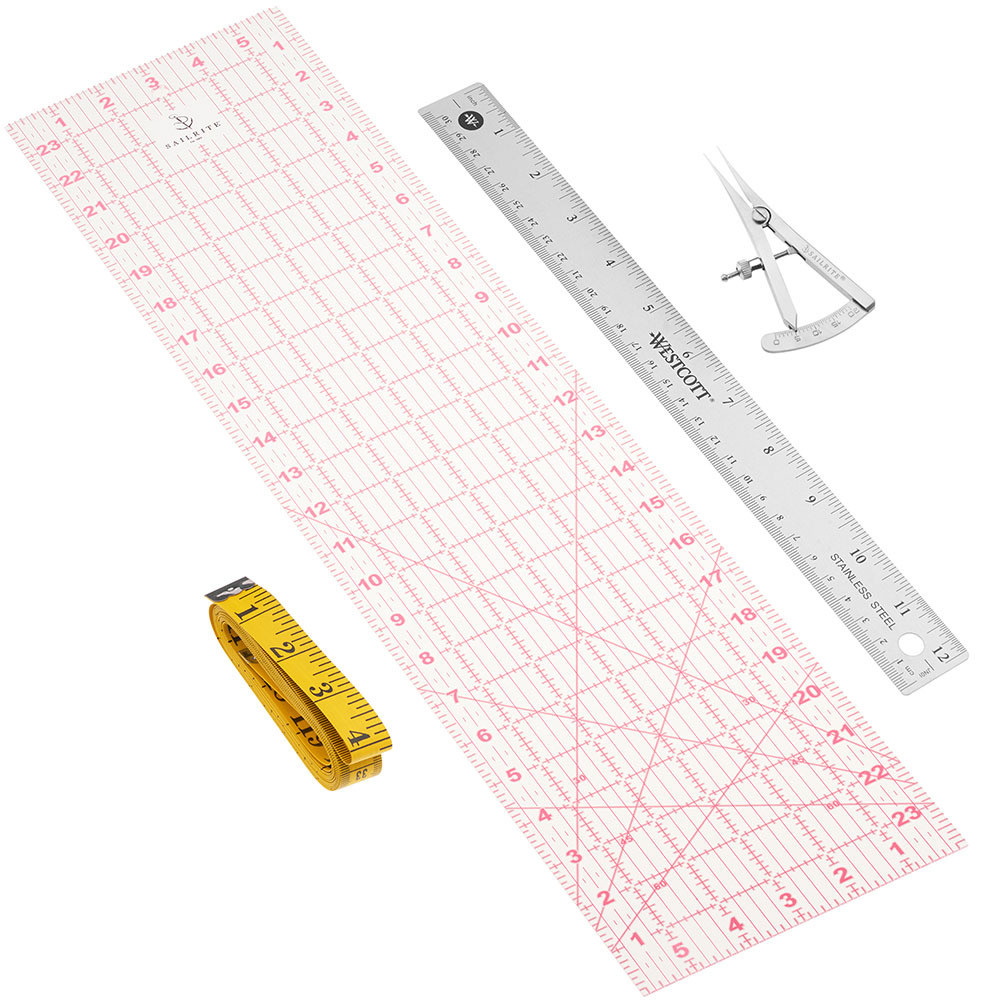Measuring Guides: Tape Measure, Acrylic Ruler, Metal Ruler