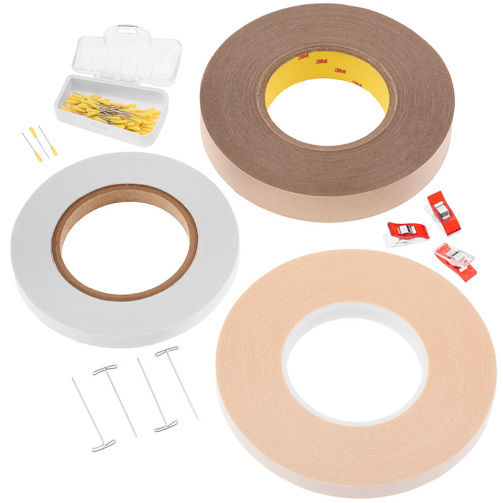 Fabric Notions: Basting Tape, Sewing Pins, Fabric Clips