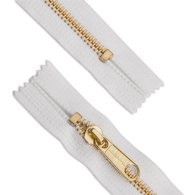 Lenzip® #5 White/Brass Bridge Top Metal Zipper (Metal Single Pull ...