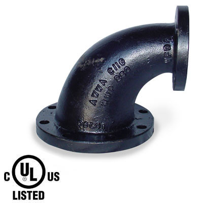 250# Ductile Iron Flanged Pipe Fittings - 4" x 2-1/2" Reducing 90 ...