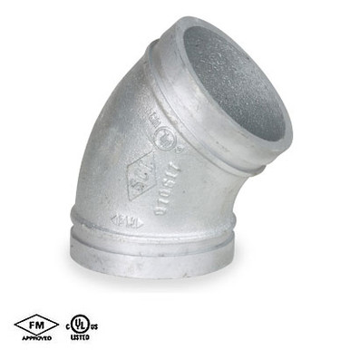 Fire Protection Fittings - 4" Grooved 45 Degree Elbow - Galvanized ...