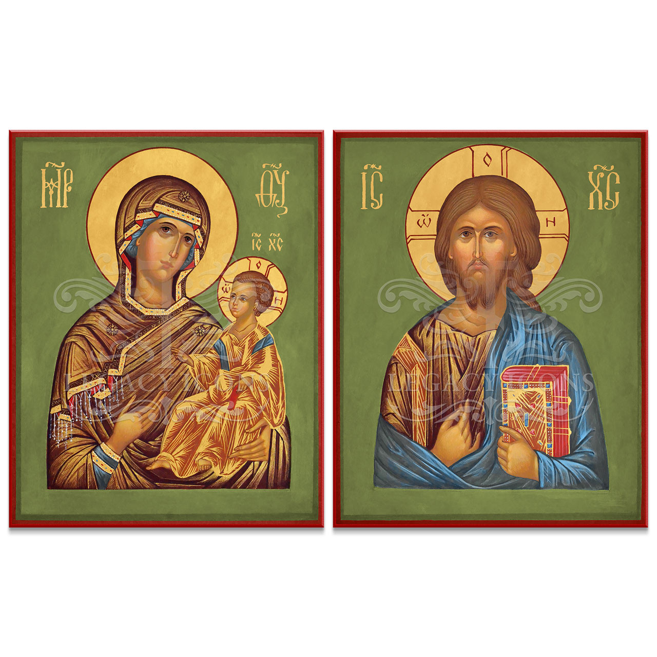 Christ and Theotokos (Blue) Prayer Corner Icon Set - Y022