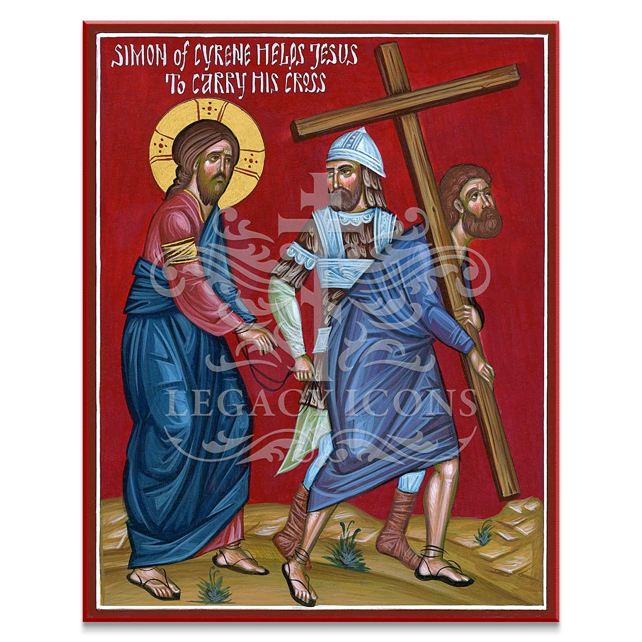 Stations of the Cross Icon - Simon of Cyrene Helps Jesus to Carry His Cross