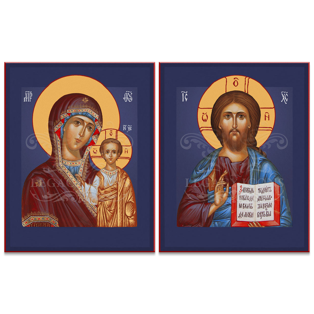 Christ and Theotokos (Blue) Prayer Corner Icon Set - Y022