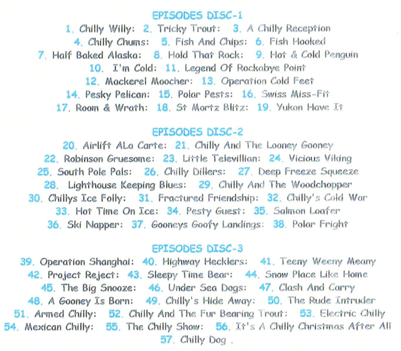 CHILLY WILLY - all 57 episodes on a 3 DVD set
