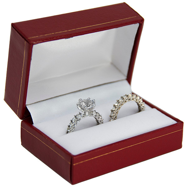 Classic leatherette Red Double Ring Box - CB23 - JPB Jewelry Box
