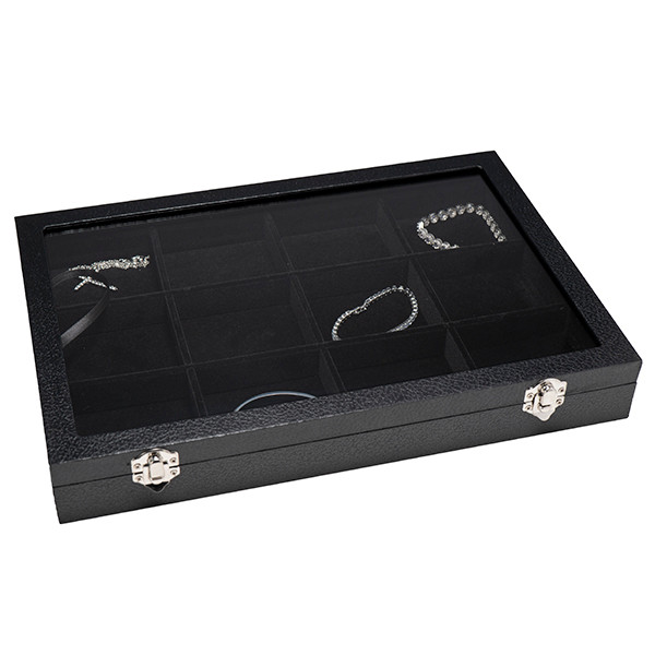 Glass top case, 12 compartments - 71-210 - JPB Jewelry Box