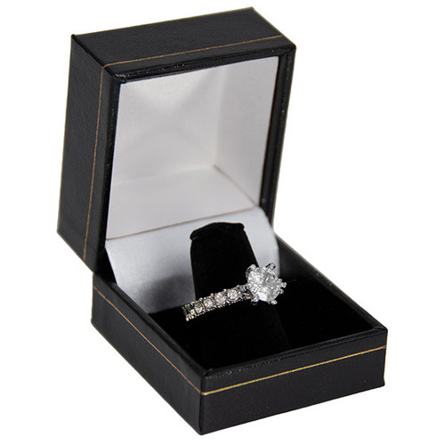 Classic leatherette black Ring Box with finger CB00FB JPB Jewelry Box