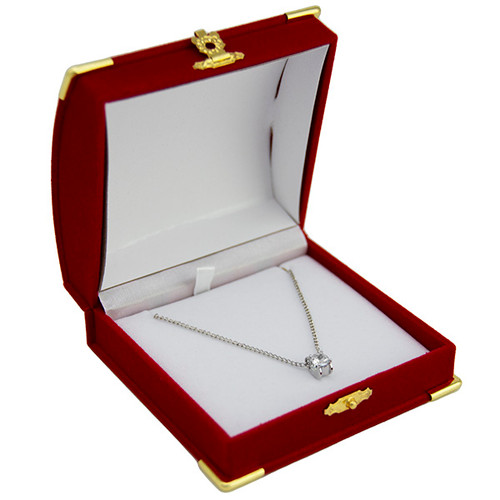Red flocked pendant box with metal corners - 8PRR - JPB Jewelry Box
