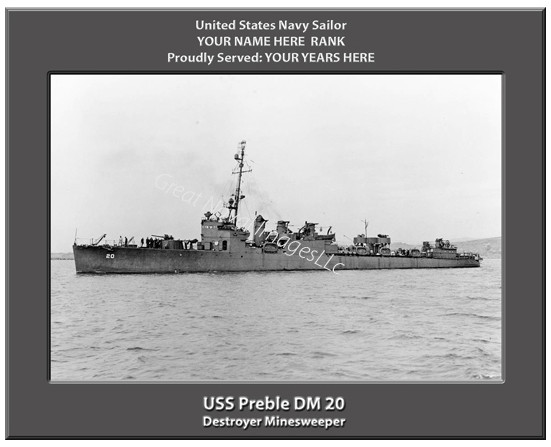 USS Preble DM 20 Personalized Ship Canvas Print - Great Naval Images LLC