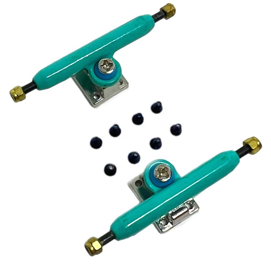 Metal fingerboard trucks with fully tuneable features and rubber bushings