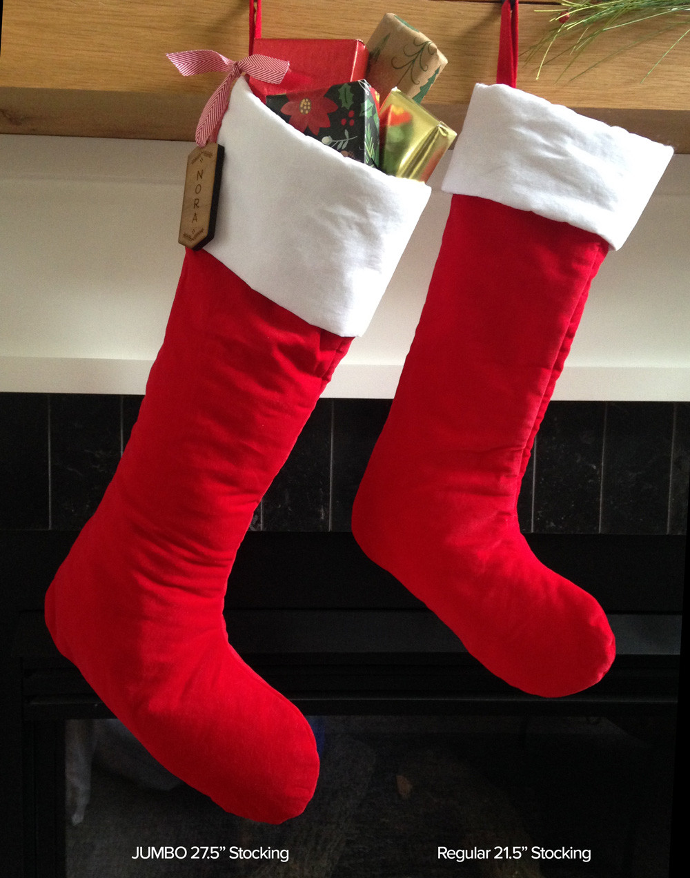 JUMBO Red Velvet Personalized Christmas Stocking with White Velvet Cuff