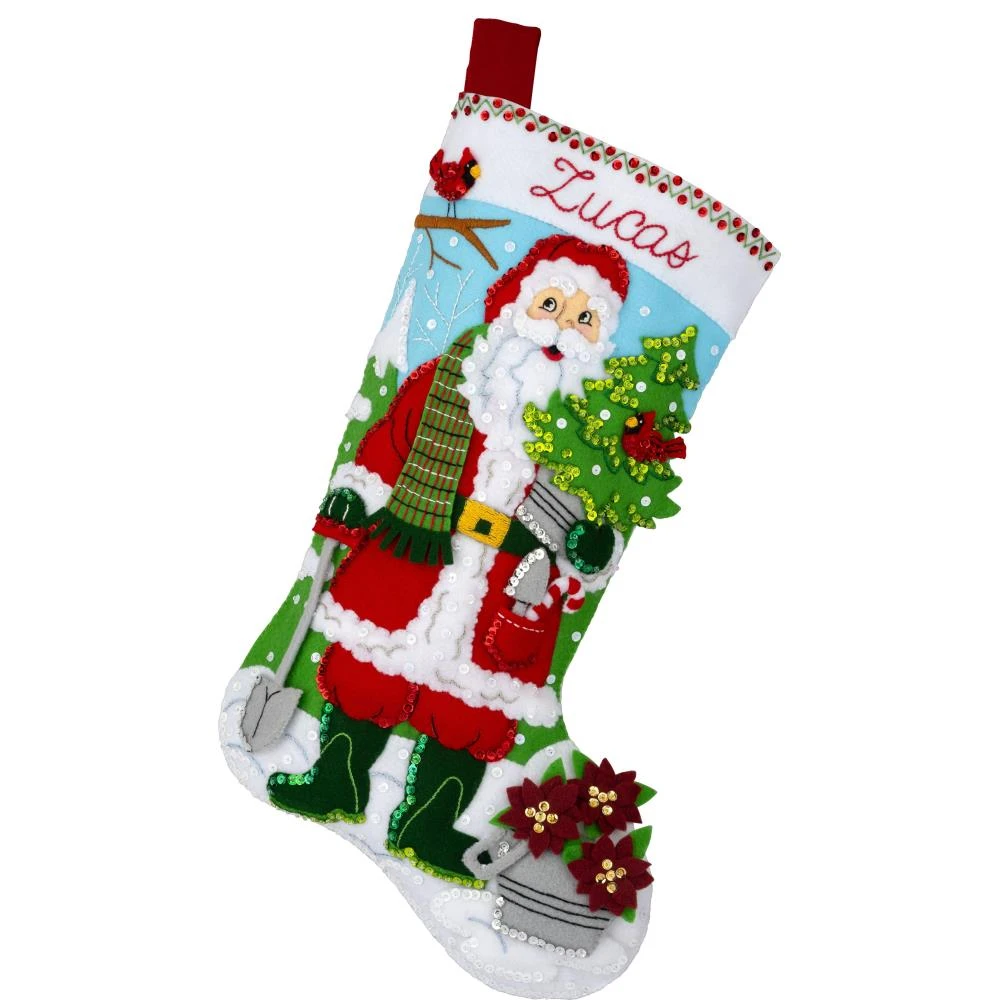 Santa's Gardening Magic Bucilla Felt Christmas Stocking Kit