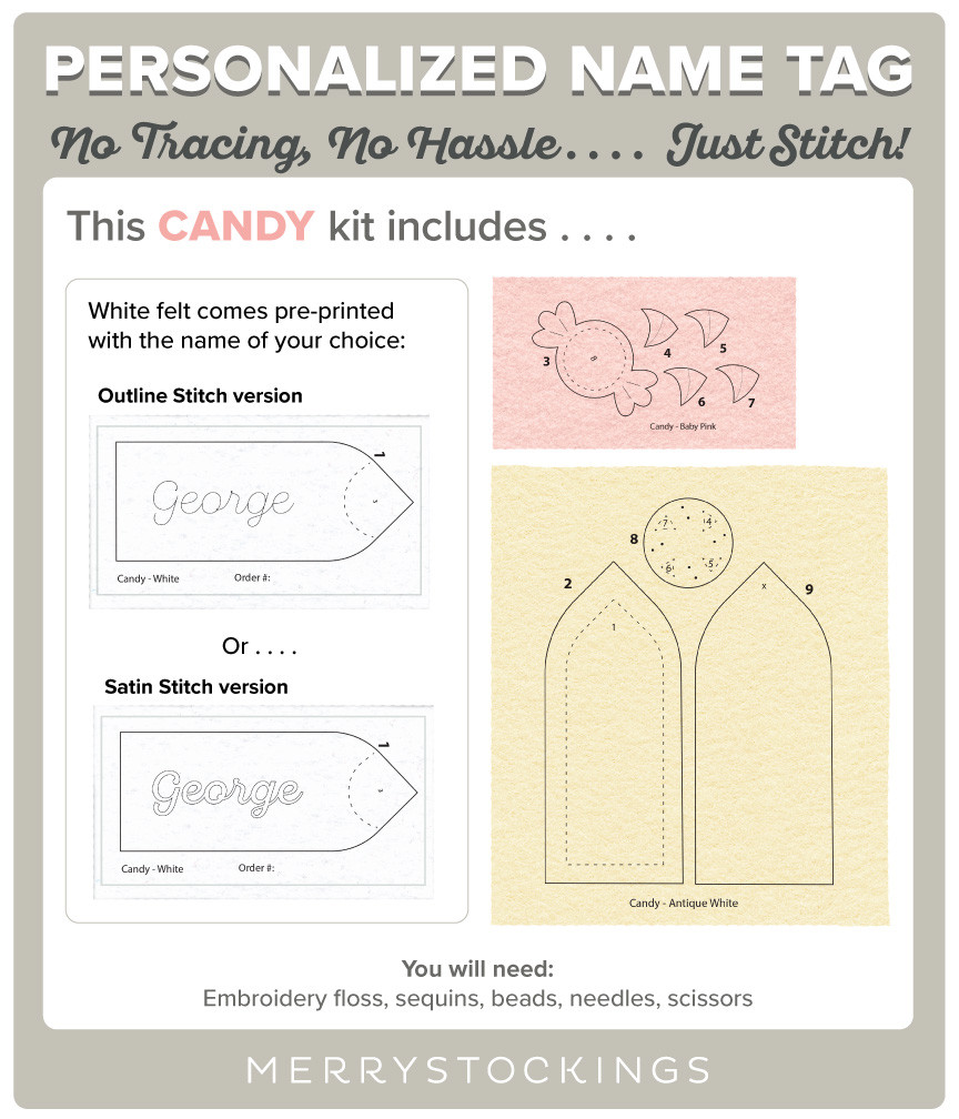 MerryStockings Personalized Name Tag Kit | Candy – Satin or Outline ...