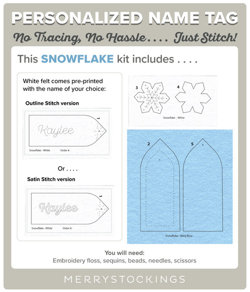 MerryStockings Personalized Name Tag Kit | Snowflake – Satin or Outline ...