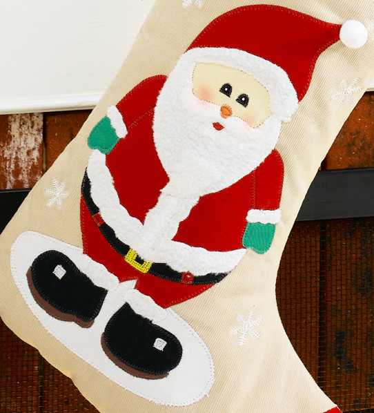 Santa Claus Personalized Christmas Stocking - Red Velvet - Corduroy