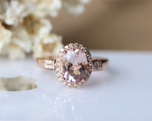 Pink Morganite Ring 7x9mm Solid 14K Rose Gold Oval Morganite Ring ...