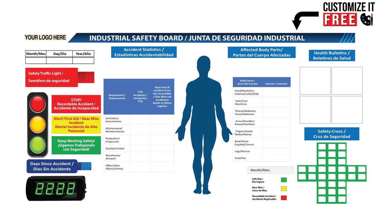Safety Board (Aluminum) Dry Erase 92" x 46" With Traffic Light and LED ...