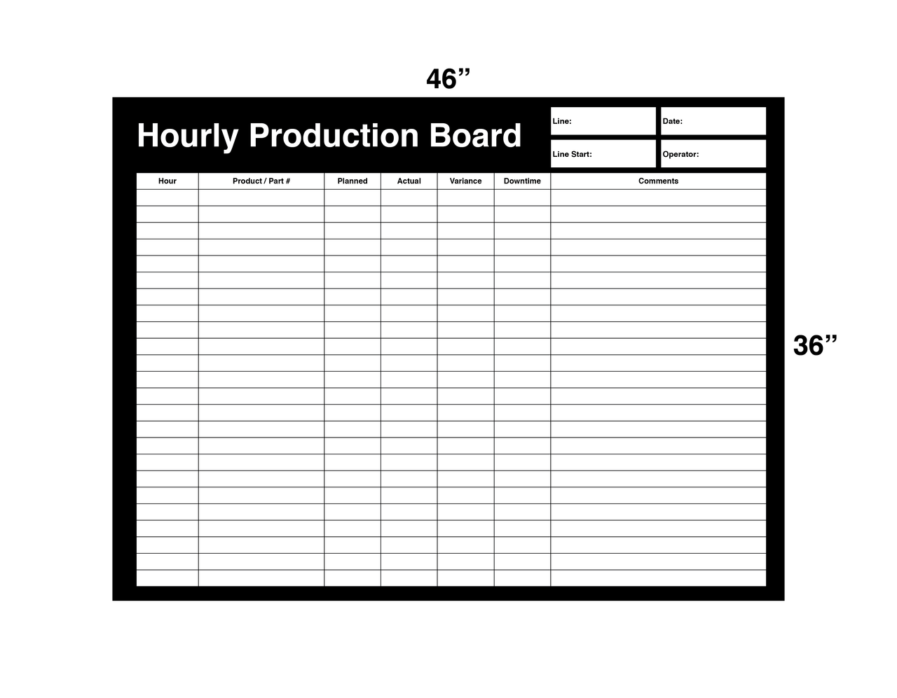 Hourly Production Tracking Board Black (Aluminum) Dry Erase 32" x 24 ...