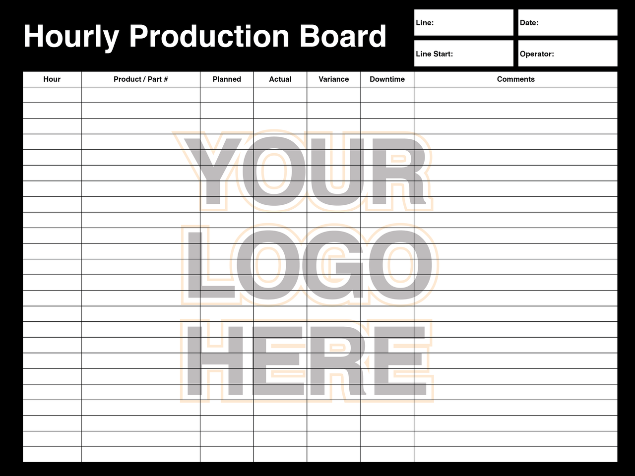 Hourly Production Tracking Board Black (Aluminum) Dry Erase 32" x 24 ...