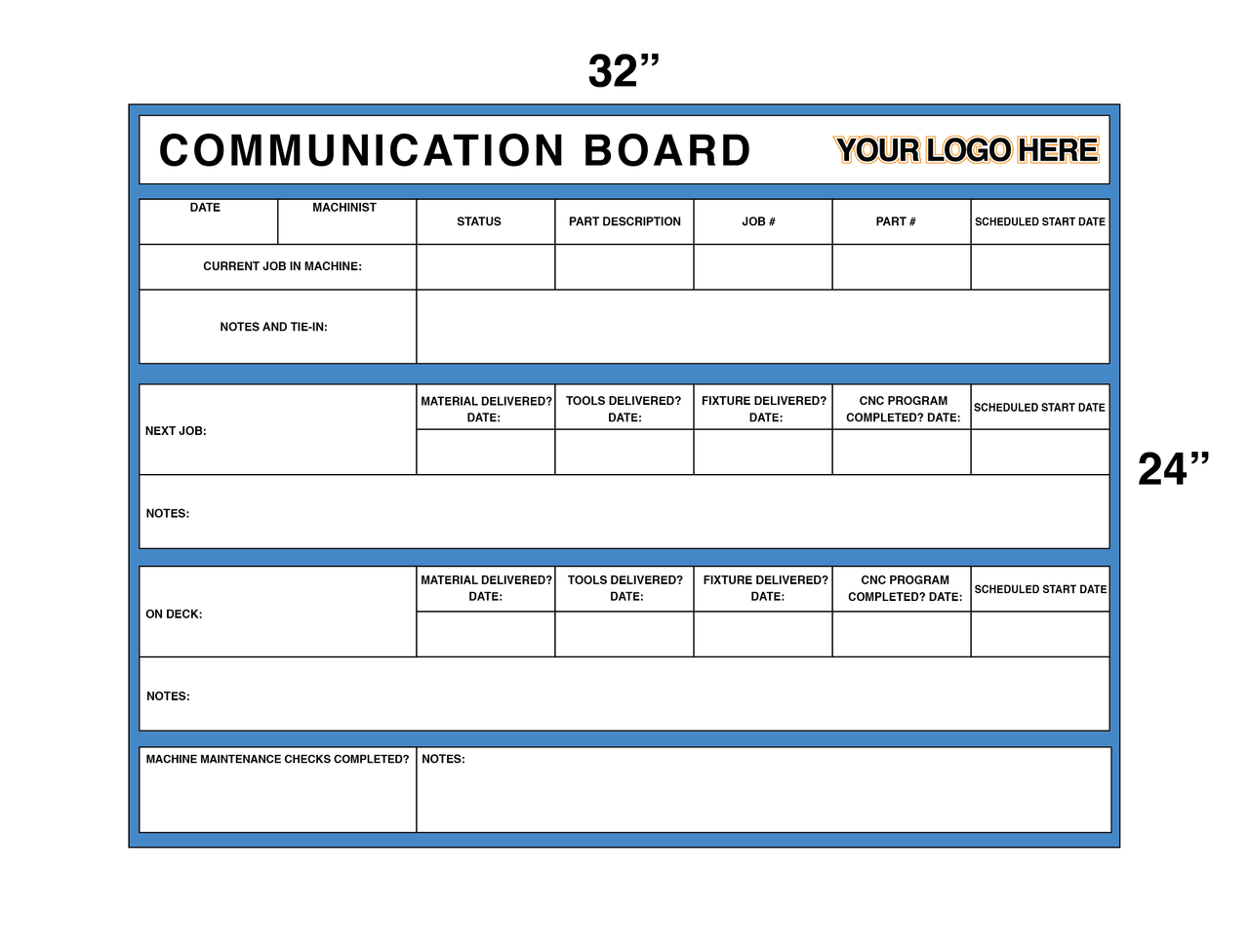 Communication Board (Aluminum) Dry Erase 32" x 24" - 5S Supplies LLC