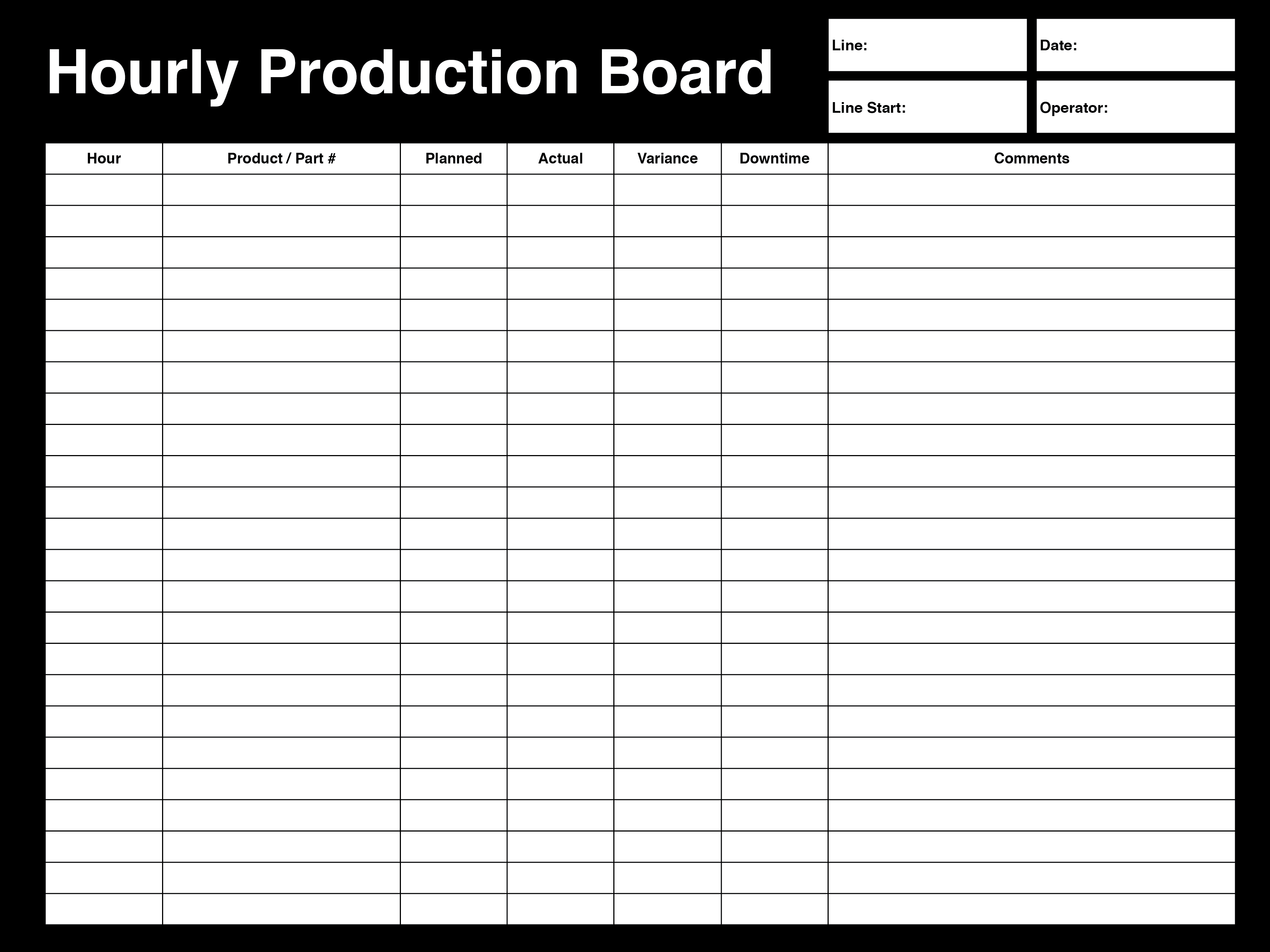 Hourly Production Tracking Board Black (Aluminum) Dry Erase 32" x 24 ...