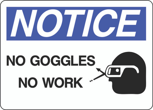 Notice Sign - No Goggles No Work - 5S Supplies LLC