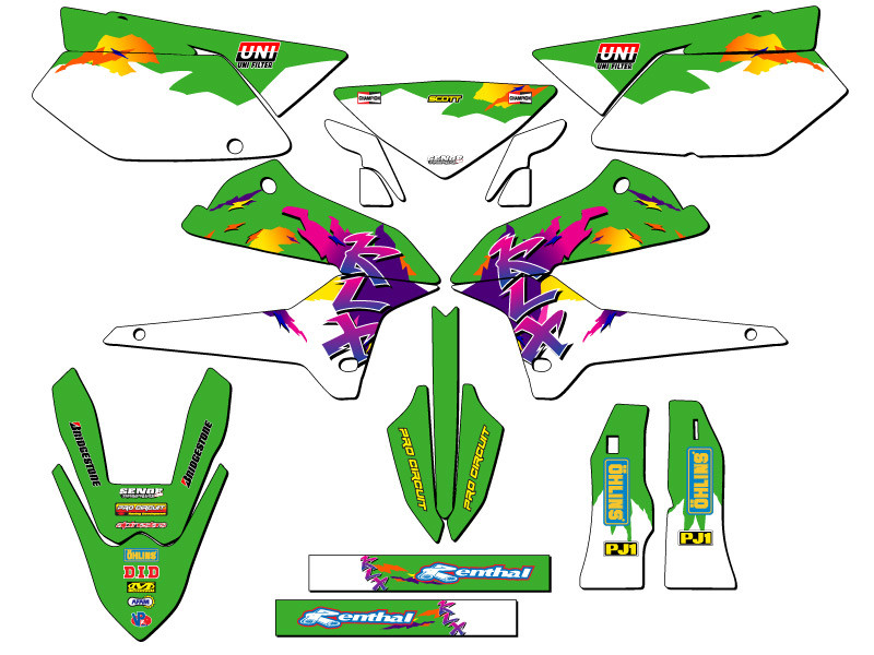Kawasaki KLX 300R Dirt Bike Graphics Kit - THROWBACK | SENGE GRAPHICS INC
