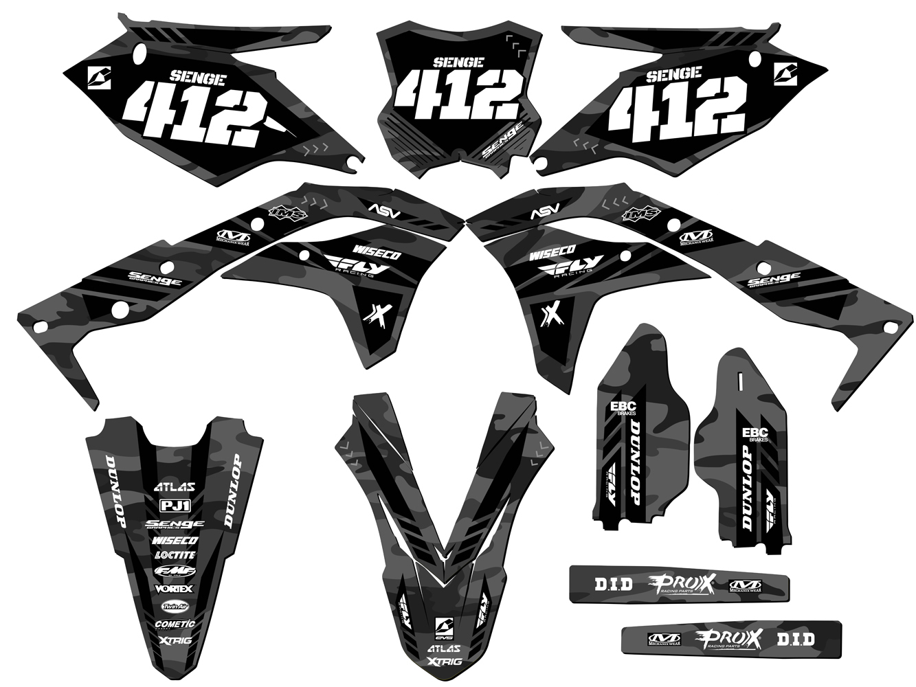 2017-2020 KX 250 F APACHE Grey Senge Graphics Kit Compatible with ...