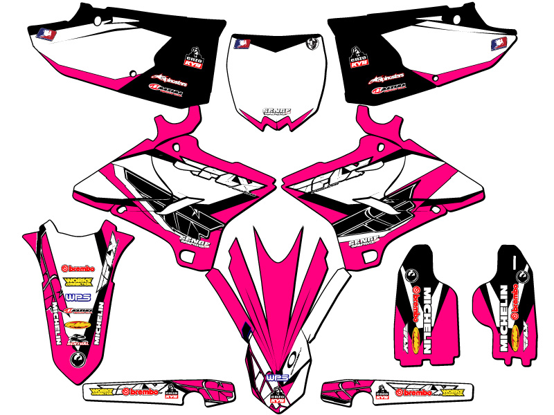 2005-2007 fits POLISPORT RESTYLE YZ 125 13 FLY Pink Senge Graphics Kit ...