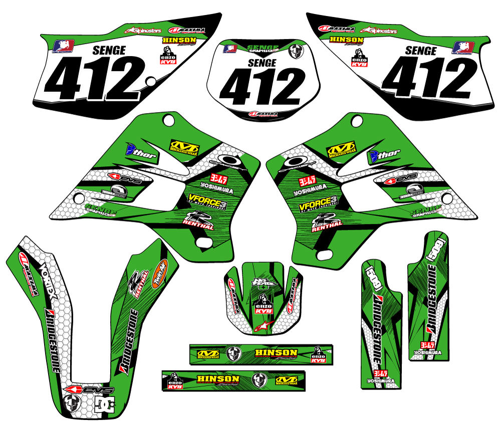 1995-2008 KDX 220 PODIUM Green Senge Graphics Kit Compatible with ...