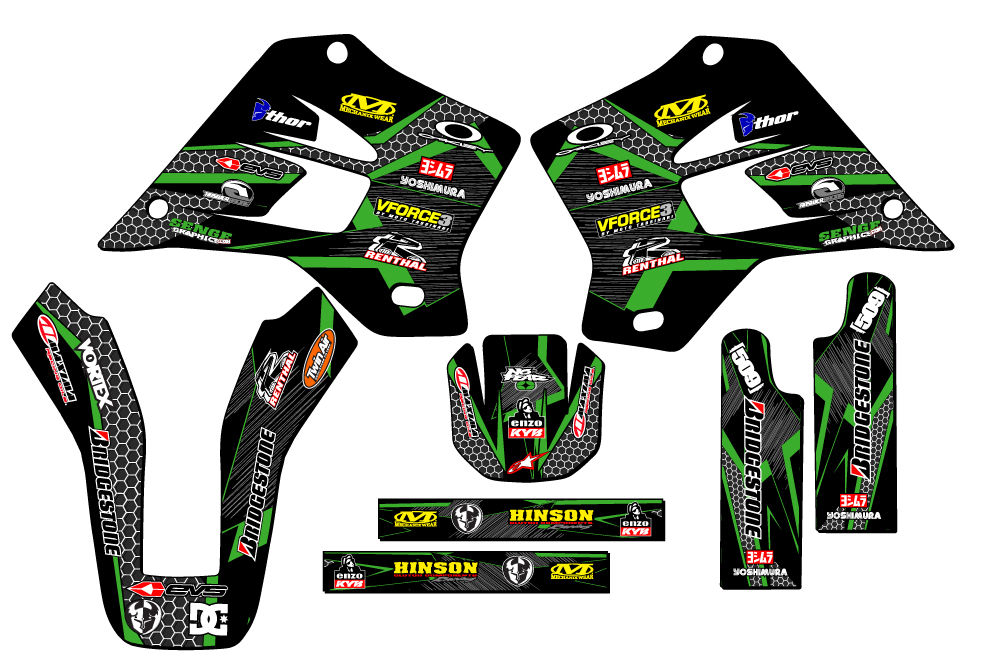 1995-2008 KDX 200 PODIUM Black Senge Graphics Kit Compatible with ...