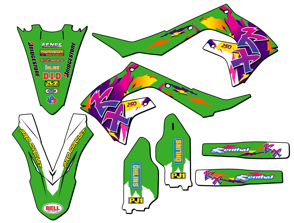 2021-2023 KX 250 X THROWBACK Green Senge Graphics Kit Compatible with ...