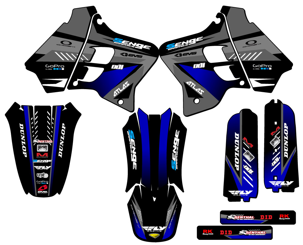 1993-1995 YZ 250 2-STROKE SURGE Black Senge Graphics Kit Compatible ...