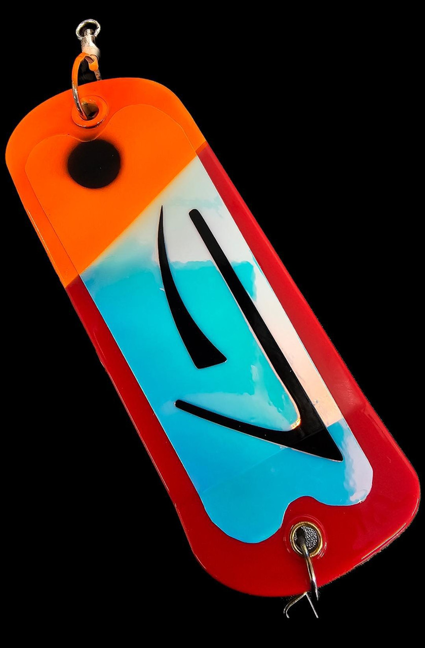 5.5" Red Orange Flounder Pounder Custom Stubby Flasher - FlasherTape.Com