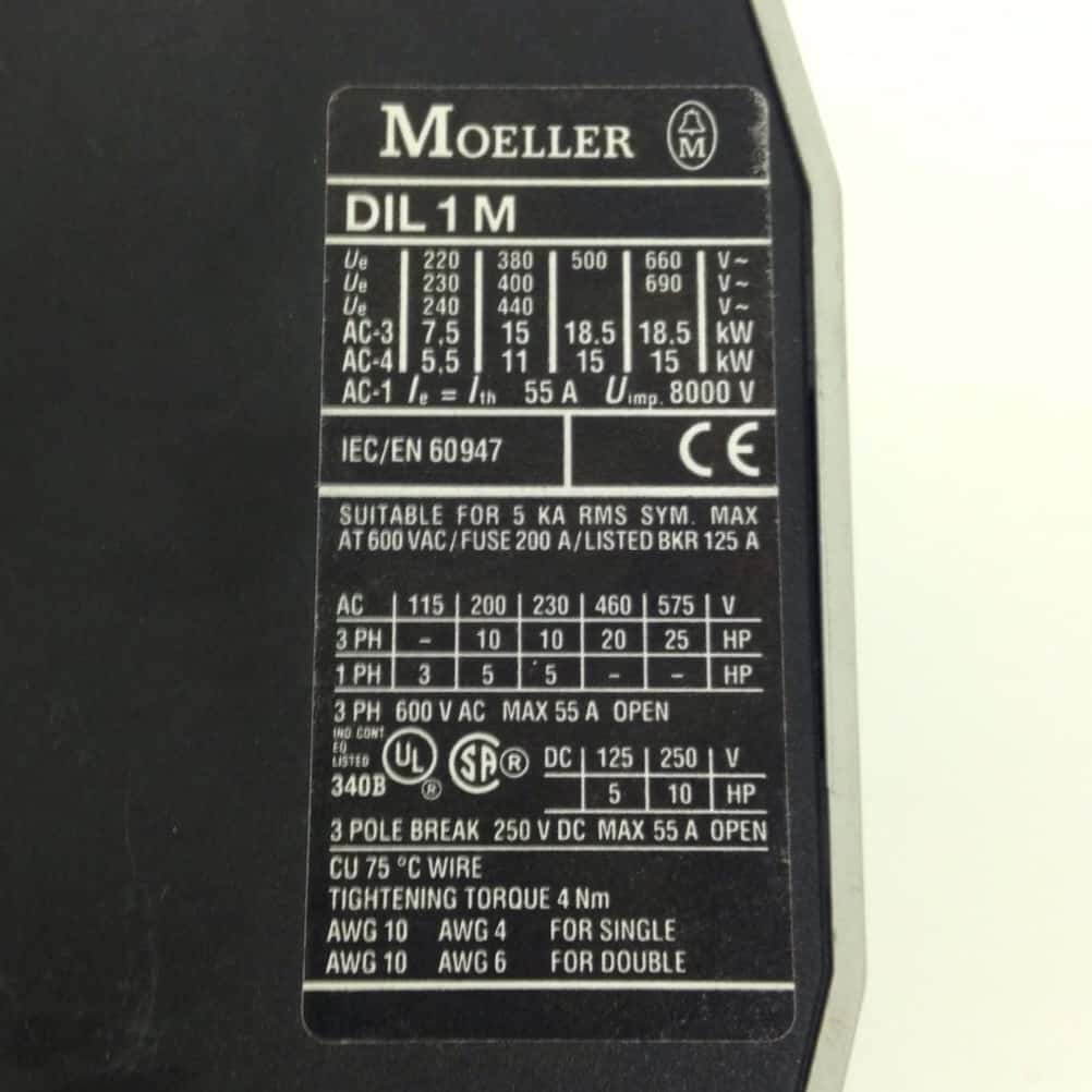 Contactor DIL1M-240 Moeller 240VAC 15kW DIL1M - Axxa - Motor Control ...