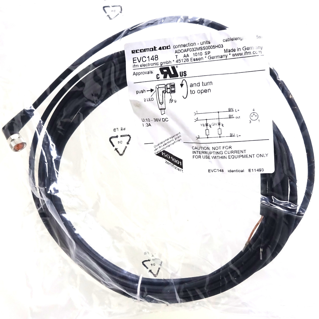 Cable with connector EVT010 IFM M12 PVC 5m - Axxa - Motors & Motor Control